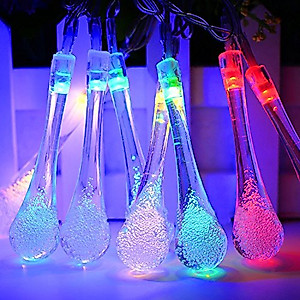 KORADA Solar Strings Lights, 20 Feet 30 LED Water Drop Solar Fairy Lights, Waterproof Lights for Garden, Patio, Yard, Home, Parties- Multi Color