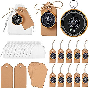 60 Pcs Compass Wedding Favors Set Mini Compass Souvenir Present Nautical with Kraft Tags and White Organza Bag for Guests Birthday Wedding Nautical Travel Party Souvenir Gift Favors (Gold)
