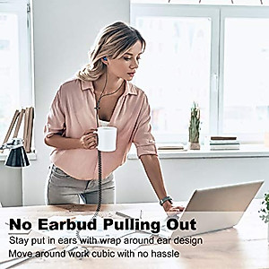 Joymiso 16Ft Extra Long Cord Earbuds Headphones for TV PC Laptop with Mic, Volume Control, Spring Coil Wire & Extension Cable, 3.5mm Wired Over Ear in-Ear Computer Earphones for Kids Women Small Ears