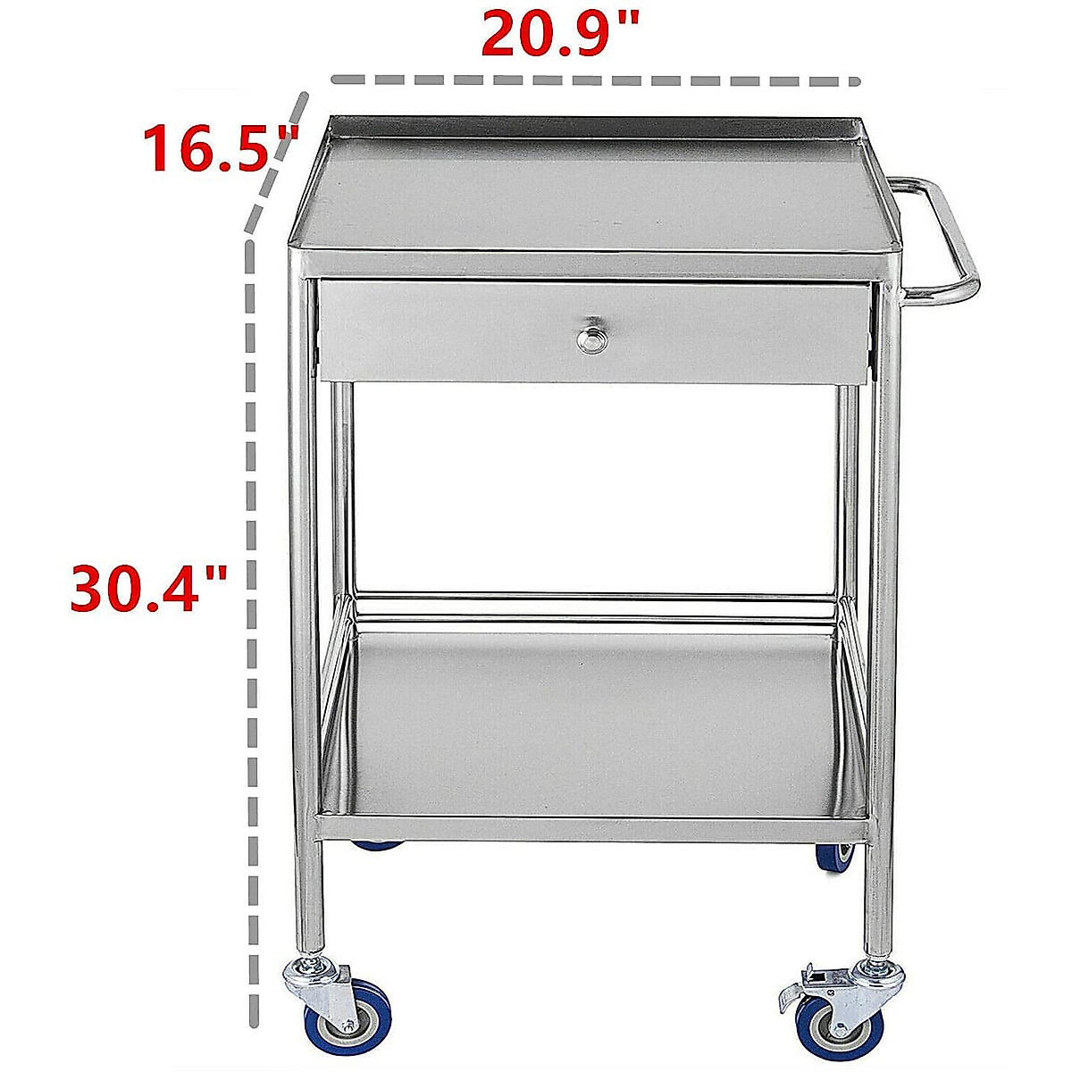 YIYIBYUS Stainless Steel Cart 2 Layer Medical Dental Laboratory Rolling Cart Mobile Equipment Serving Carts with Silent Wheel Trolley Cart