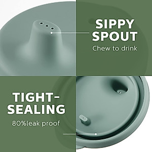 Baby Straw Cup Silicone Baby Training Cup 6 oz Infant Learning Cup Baby Training Sippy Cute Cup with Lid and Handle Baby Transition Cup for Over 6 Months Baby Infant Toddler (Seawater Green, 1)