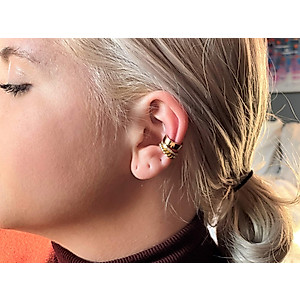 925 Sterling Silver 18K Gold Plated Huggie Ear Cuff for Women | Clip on Cartilage | Set of Three Ear Wraps | Bold Essentials