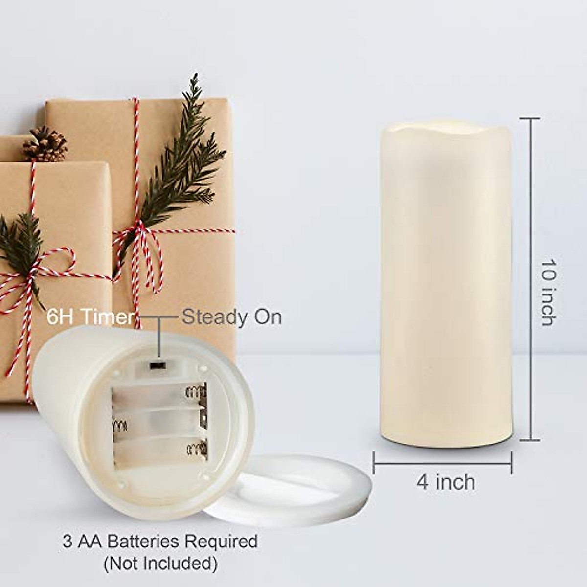 Amagic 10” x 4” Outdoor Waterproof Candles with Remote Control, Battery Operated Large Flameless Candles with Timer, Won’t melt, Long-Lasting, Ivory White, Set of 2
