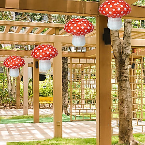 3pcs Mushroom Shaped Paper Lanterns 3D Foldable Hanging Lanterns Halloween Ornament Backdrop for Jungle Wonderland Theme Birthday Wedding Party Fairy Baby Shower Garden Decor (Red, 7.9 inch)