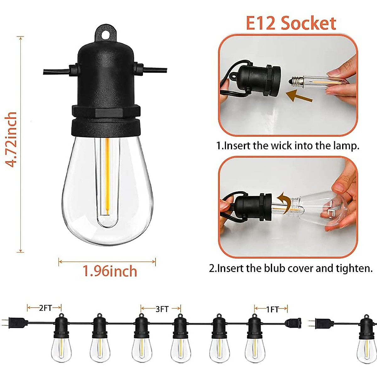 GOOTHY S14 LED Outdoor String Lights 48FT Patio Lights Outdoor Waterproof with 16 Shatterproof LED Bulbs, Hanging Backyard Lights for Outside Deck Patio Backyard Garden Balcony Decorations, Dimmable