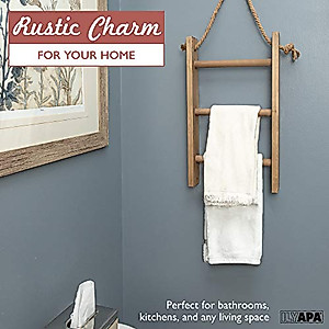 Ilyapa Hanging Towel Rack Ladder for Bathroom - Weathered Wood Blanket Ladder for Rustic Bedroom Farmhouse Decor
