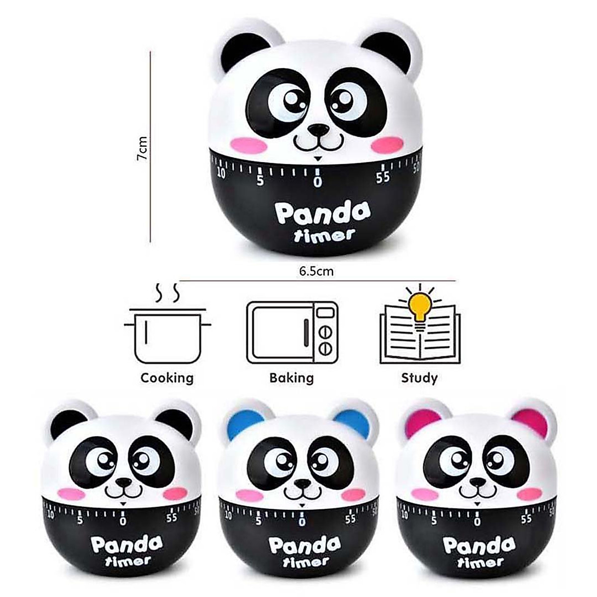 Mini Size Cartoon Panda Machinery Timer 60 Minutes Mechanical Kitchen Cooking Timers Clock Loud Alarm Counters Manual Timer Kitchen Utensil (Black)