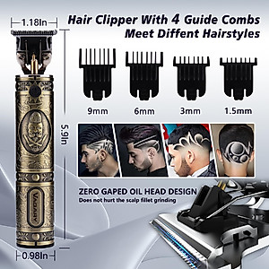 VAGARY Professional Electric Hair Clipper for Men,T Blade Beard Hair Trimmer,Clippers Cordless & Rechargeable Electric Shaver Haircut Clipper with Guide Combs,Home Barber Salon Set (Bronze)
