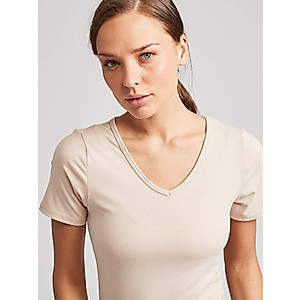 Kalon Women's 4-Pack V-Neck T-Shirt Base Layer (Medium, Earth Tones)
