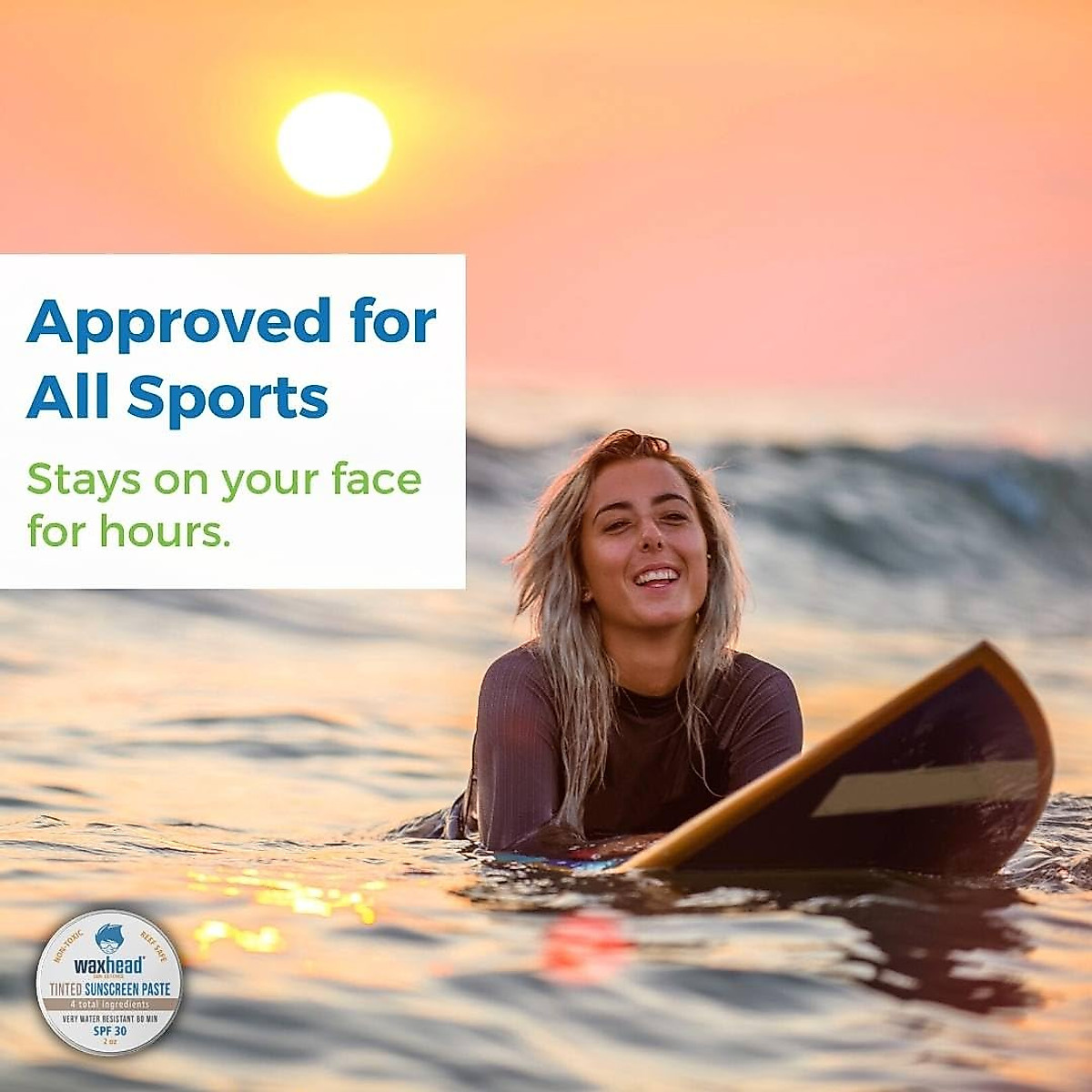 Waxhead Tinted Zinc Oxide Sunscreen Face, SPF 30 Reef Safe Non-Toxic Sunscreen Surf Zinc Sunblock, Travel Waterproof for Swimming, Lifeguard, Sports, Organic Sun Block Colored Face Scar (Tint 2oz Tin)