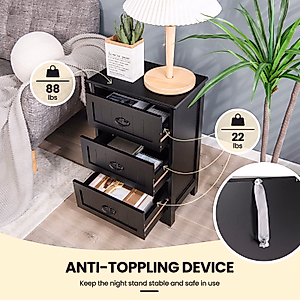 Giantex Nightstand with 3 Drawers, Bedside Table with Exquisite Metal Handles, Accent Table Sofa Side Table with Anti-toppling Device for Bedroom, Study, White