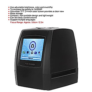 Film Slide Scanner, Converts 35mm / 135mm, 135, 126, 110, Super 8 Film Negatives and Slides to JPEG, 22MP Film Scanner with TFT 2.4inch Colored LCD, Built-in 128MB Memory(Black)
