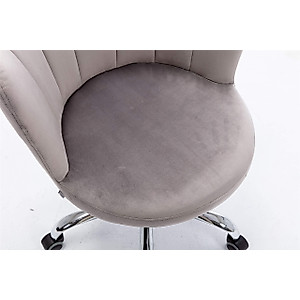 Bellemave Armless Office Cute Desk Chair, Home Office Desk Chair w/ Wheels, Velvet Vanity Chair, Adjustable Swivel Mid-Back Task Chair for Small Space, Living Room, Make-up, Study, Gray Shell Chair