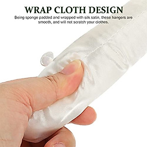 VOSAREA 3pcs Satin Padded Hangers Covered Coat Hangers Wedding Bridal Bride Hanger with Non-Slip Buttons for Strappy Dresses White