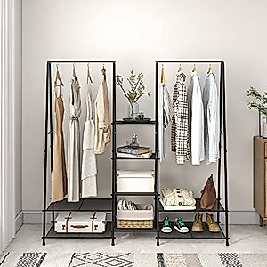 Crocofair Garment Rack with Shelves for Hanging Clothes,Freestanding Clothes Garment and Accessories, Organizer Closet Rack Heavy Duty Metal Clothes Rack for Bedroom,Bathroom,Balck