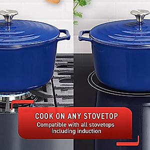 T-fal Enameled Cast Iron Round Dutch Oven with Lid, 6 quart, Blue