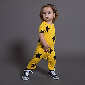 NUNUNU Baby Short Sleeve Playsuit, A One Piece 100% Cotton Infant Romper Coverall for Baby Girls and Baby Boys, White - Stars, 18-24 Months