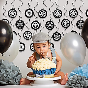 60PCS Race Car Birthday Party Decorations Wheel Tire Hanging Swirls Ornaments Racing Car Ceiling Hanging Decor Supplies Tire Tubes Hanging Decor for Race Car Theme Party Birthday Party Favors