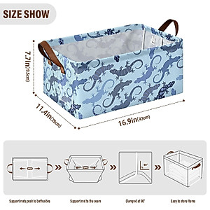 Exnundod Modern Lizard Cute Storage Bins Organizer Cartoon Storage Basket for Shelf Cubes Folding Storage Boxes with Handles Closet Organizer Basket for Bedroom Dorm Office