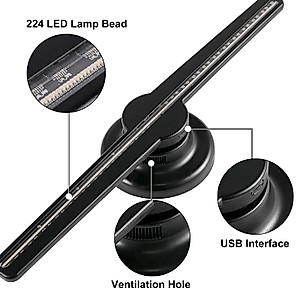 VEVOR 3D Holographic Fan 16.5Inch Hologram Fan with 224 Led Beads Holographic Projector Fan 450x224 Resolution Holographic LED Fan Display Wi-Fi Control for Business,Store,Shop,Holiday Events Display