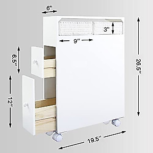 MASAKA B&W Wooden Movable Bathroom Storage Cabinet with 2 Drawers and Shelf, Toilet Paper Storage, Corner Shelves, Bathroom Furniture Sets, Side Storage Organizer Toilet