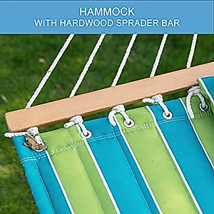Lazy Daze Hammocks 12FT Quilted Fabric Hammock with Pillow, Double 2 Person Hammock with Spreader Bar for Outdoor Outside Patio Garden Yard Pool Beach QFH009