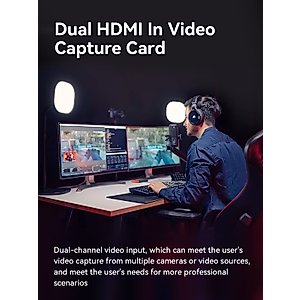 Video Capture Card - SOOMFOM Dual HDMI Input Game Capture Card with 1080P60 HDMI Loop-Out, Stream and Record at 1080P 60fps for Live Streaming, Conference and More