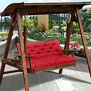 Tuccor Porch Swing Cushions with Backrest, Overstuffed Waterproof Bench Cushion Garden Patio 2-3 Seater Swing Replacement Cushions, Outdoor Indoor Porch Gliders Furniture Cushion (59.06*39.37'', Red)