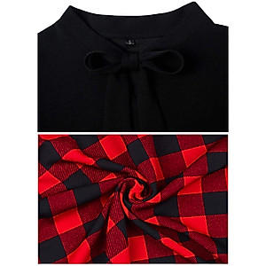 Buffalo Plaid Dresses for Women Christmas Vintage Fit and Flare Knee Length Teacher Church Business Office Professional Work Dress L