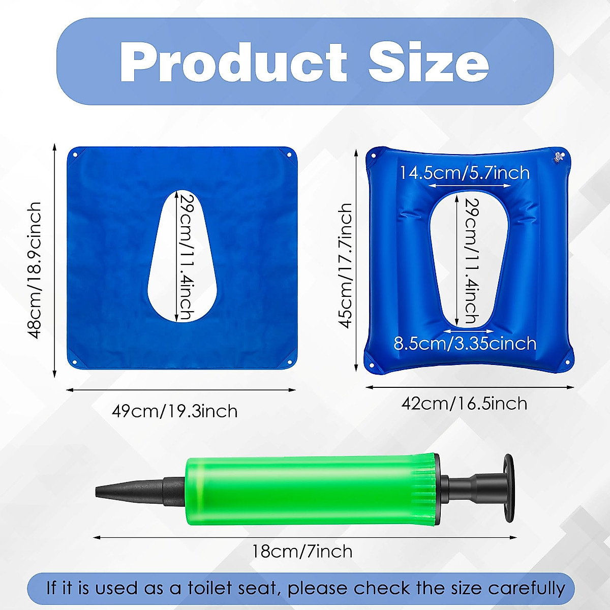 Inflatable Square Cushion Breathable Comfort Inflatable Air Seat Cushion and Inflator for Sitting Toilet Office School Chair Wheelchair Chair, Postpartum Relieve Pressure, Blue (2 Pieces)