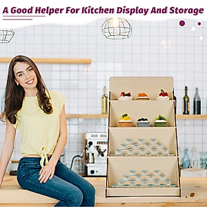 Retyion Wooden Display Stand for Greeting Cards, Birthday Cards, Coasters, Stickers, Photos - 4 Tier Portable Rack - Wood Color