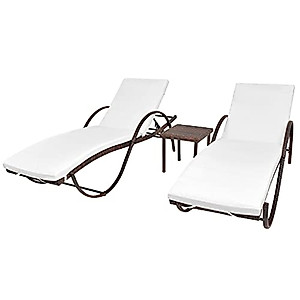 QZZCED Chaise Lounge Chair Sets Outdoor Beach Pool PE Rattan Reclining Chair with Cushion,Sun Loungers 2 pcs with Table Poly Rattan Brown(Fast delivery)