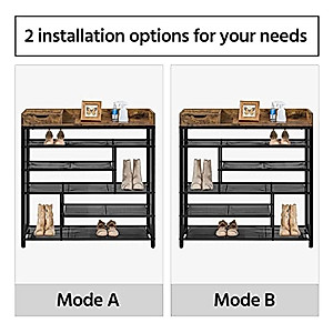 Yaheetech Shoe Rack with Storage Box, Multi-Layer Shoe Storage Cabinet, Industrial Shoe Organizer with Storage Shelves and Wood Top for Hallway, Entryway, Rustic Brown