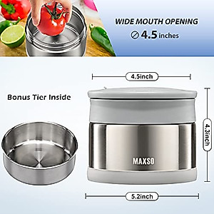 MAXSO Soup Thermos for Hot Food - 24 oz Vacuum Insulated Lunch Container with Foldable Spoon & Thermal Bag, Wide Mouth Bento Box for Adults (Silver)