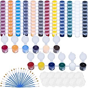 Washable Paint Set for Kids Arts and Crafts, Classroom Painting Supplies, 12 Acrylic Paint Sets of 12 Colors, Mixing Palette, Brushes