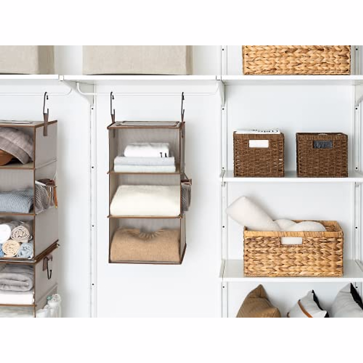 StorageWorks Large Rectangular Wicker Basket, Water Hyacinth Storage Basket with Built-in Handles, 1 Pack