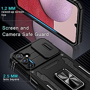 for Samsung Galaxy A14 5G Case with Slide Camera Cover+Screen Protector(2 Packs),[Magnetic Rotated Kickstand] [Camera Protection] Military Grade Shockproof Heavy Duty Protective Cover-Black