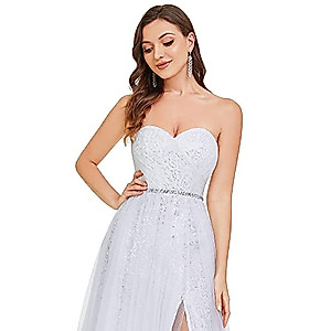 Ever-Pretty Women's Sexy Strapless Lace up Back Tulle High Slit Wedding Dresses for Bride White US6