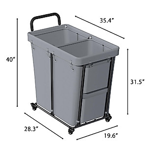 huyear Laundry Cart with Lockable Wheels 2 Section, 240L Large Capacity Commercial Laundry Sorter Rolling Laundry Cart with Sturdy Steel Frame and Removable Waterproof Bags, Laundry Hamper for Storage
