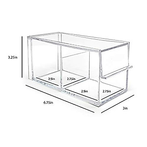 Isaac Jacobs 2-Compartment Rectangular Clear Acrylic Organizer with Lid (6.75" L x 3" W x 3.25" H), Tea Bag Holder, Multi-Sectional Tray, Stackable, Storage Box, for Kitchen, Bathroom, Office & More