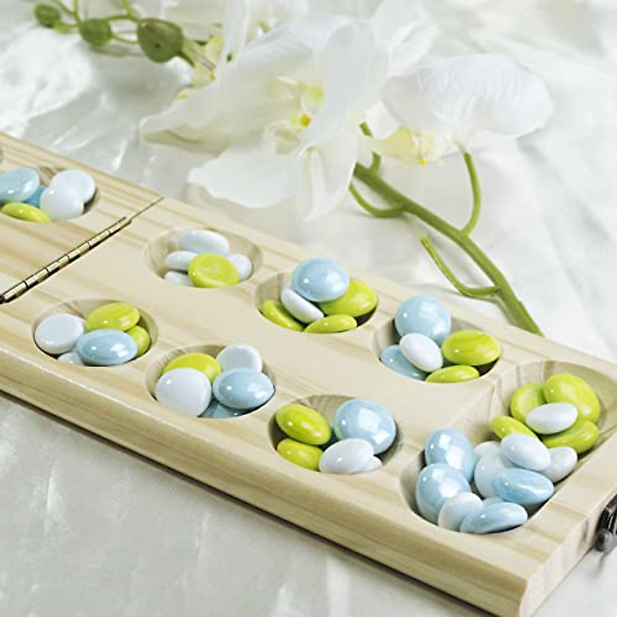 2 Pound Glass Gems Stones Pebble Rocks Mixed White,Blue,Green Flat Marbles for Bowl,Flower Vase Fillers,Floral Arrangement,Mosaics Crafts,Fairy Garden Decor,Fish Tank,Candle Holder,Approx.190~200 PCS