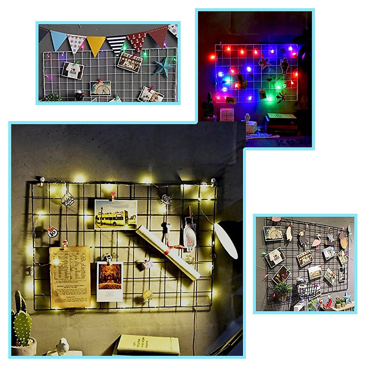 Pulatree Grid Photo Wall(Set of 2), Grid Wall Decorative Iron Rack Clip Photograph Wall Hanging Picture Wall, Ins Art Display Wall Grid 2 Packs 25.6 x17.7inch (Black)