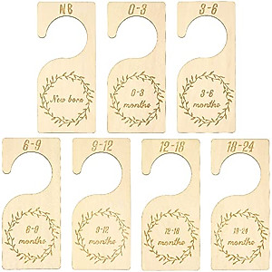 7 Pieces Baby Closet Size Divider Wooden Baby Closet Organizers Hanging Closet Dividers from Newborn Infant to 24 Months for Home Nursery Baby Clothes (Wood Color)
