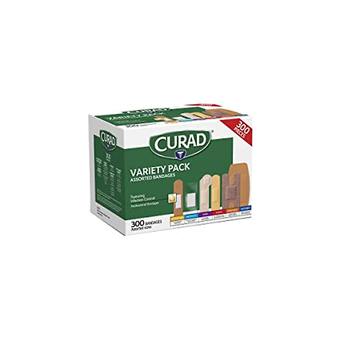 Curad Assorted Bandages Variety Pack 300 Pieces, Including Antibacterial, Heavy Duty, Fabric, and Waterproof Bandages