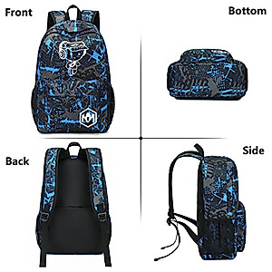 School Backpack for Teen Boys Bookbags Elementary High School Kids Travel Daypacks (Blue)