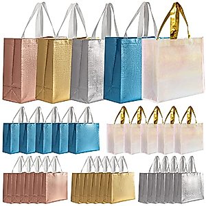 25Pcs Large Gift Bags for Present Birthday Party Wedding Reusable Gift Bag Gold Rose Gold Blue Silver Giant Gift Bags Cloth Non-woven Fabric Gift Bags Bulk for Christmas Present Wrapping Big Size 12.59 x 4.72 x 11 Inch