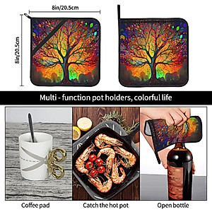 Mount Hour Potholders, Rainbow Tree of Life Colorful Forest Tree Baking Pot Holder for Cooking BBQ, 2-Piece Set