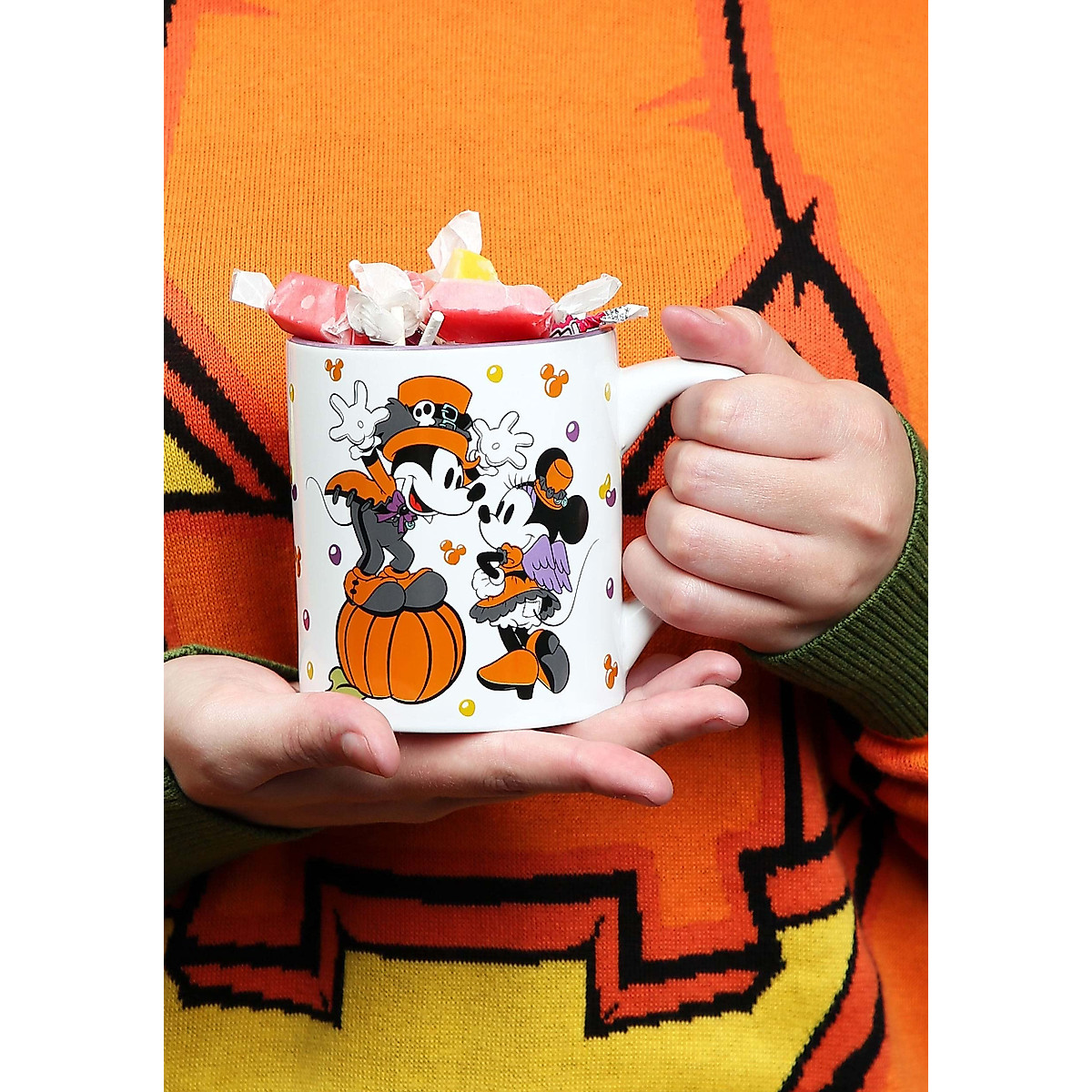 Silver Buffalo Disney Mickey and Minnie Halloween Let's Party Ceramic Mug, 14-Ounce, 1 Count (Pack of 1), Multicolored