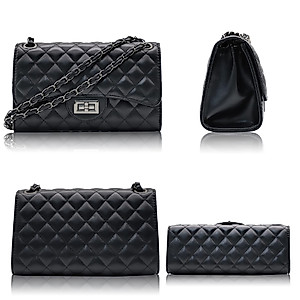 Eveupp Quilted Crossbody Bags for Women Black Chain Purse Leather Quilted Bag Clutch Purses Large