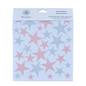 Stars Reusable Wall Decal - Pink & Grey (66 Pcs)| Pink Stars Wall Decal | Gray Stars Wall Stickers | Outer Space Birthday | Star Wall Decal | Pink Wall Decal